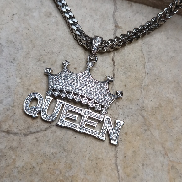Jewelry | Queen Pendant On Franco Chain Stainless Steel 19 Cz Crown ...